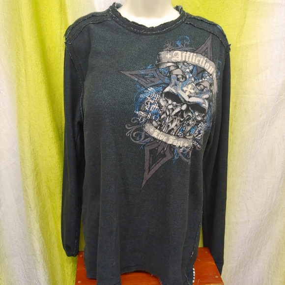 Affliction | Shirts | Affliction Reversible Biker Mens Skull Graphic ...